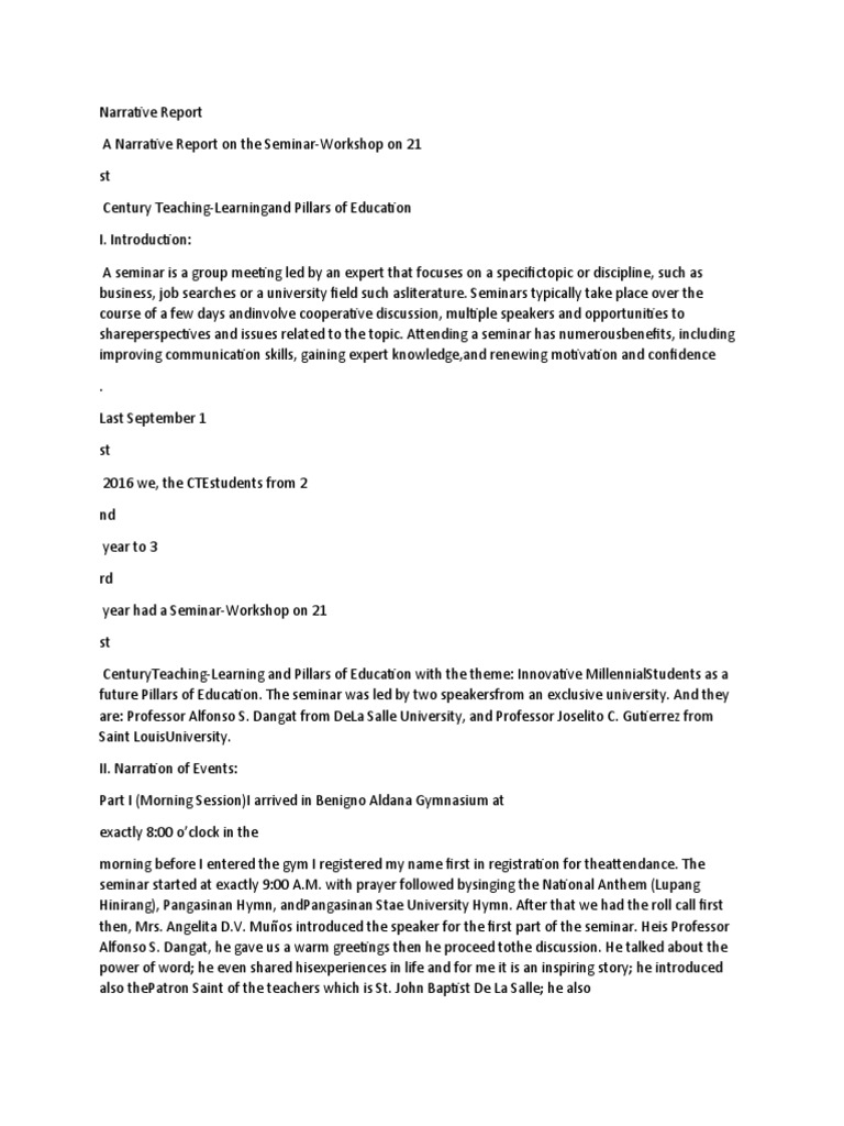 Sample Narrative Report On Seminar | PDF | Teachers | Cognition