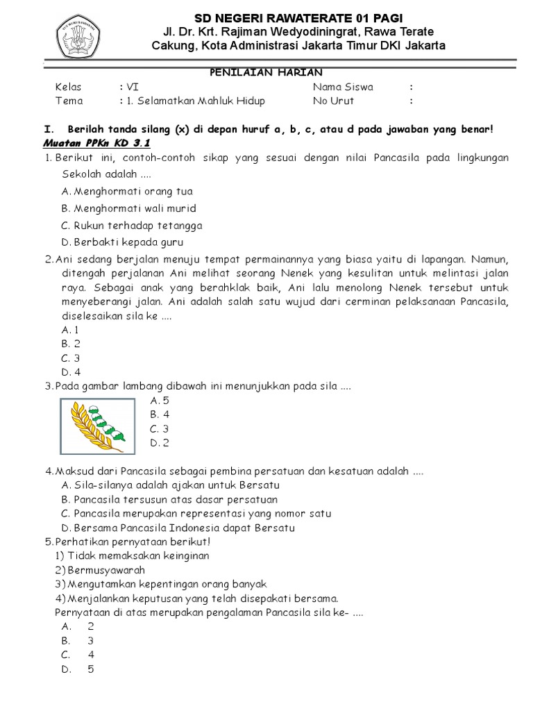 Soal PH Tema 1 PKN Dan Bi | PDF