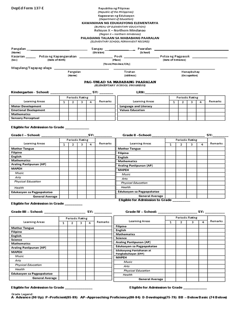 DepEd-Form-137 - K-To-12 Blank Form | PDF | Cognition