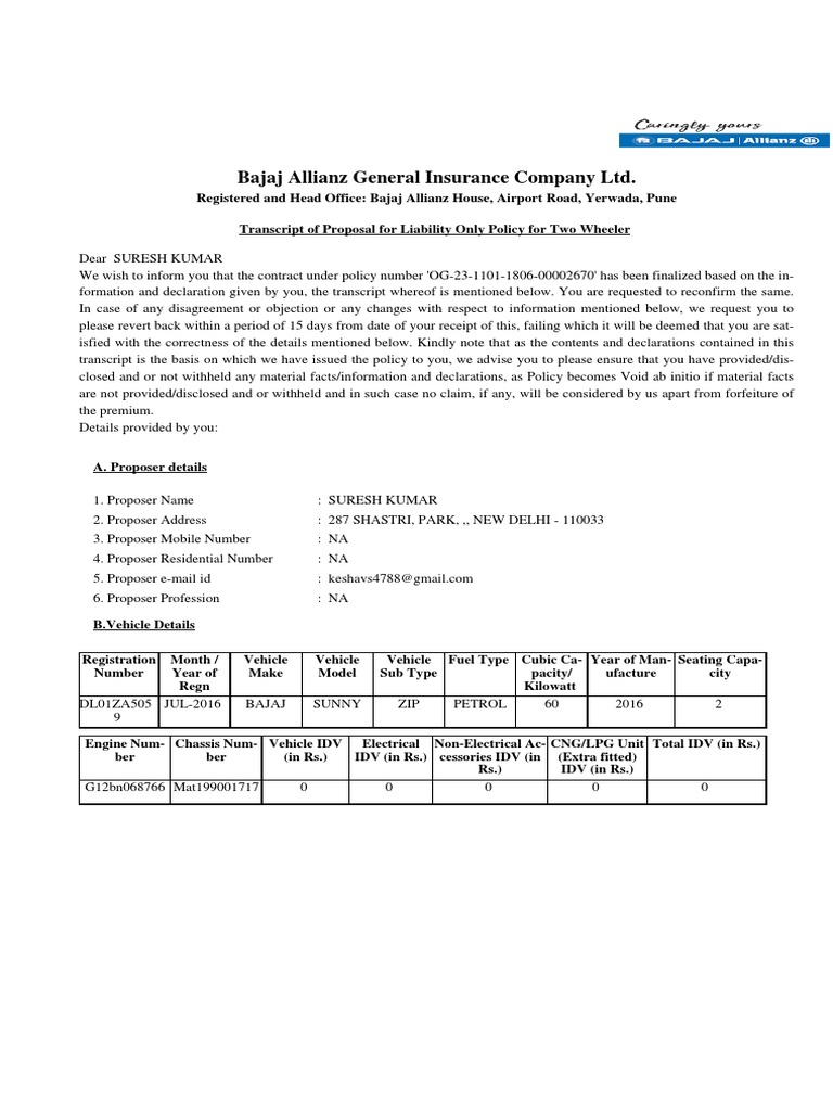 Bajaj policy | PDF | Insurance | Liability Insurance