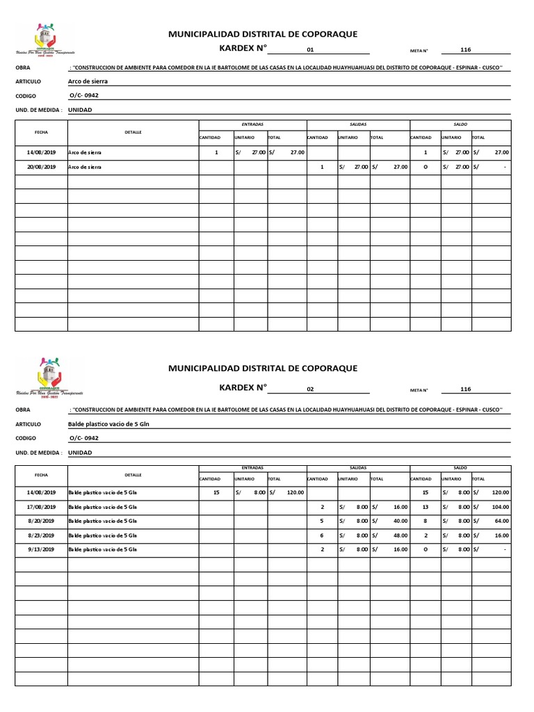 Kardex Valorizado | PDF | Materiales | Materiales de construcción
