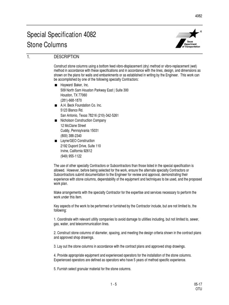 Special Specification 4082 Stone Columns: 1. Description | PDF ...
