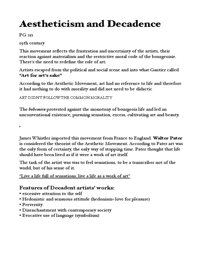 Aestheticism and Decadence | Download Free PDF | The Picture Of Dorian Gray