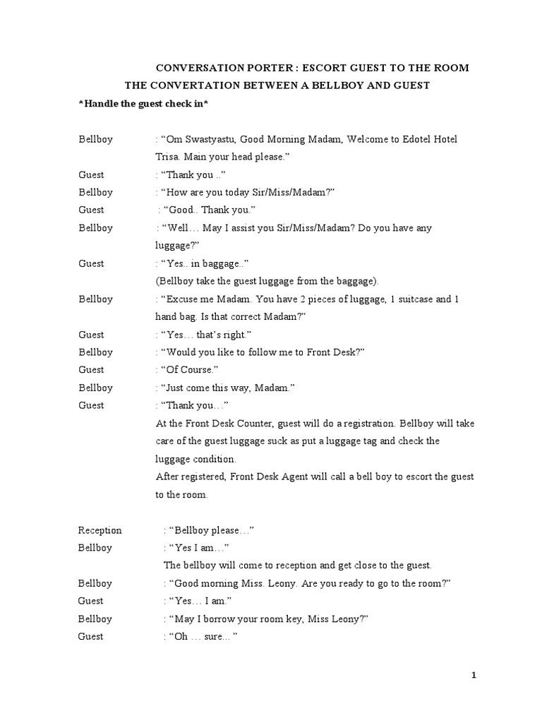 Conversation Porter: Escort Guest To The Room The Convertation Between ...