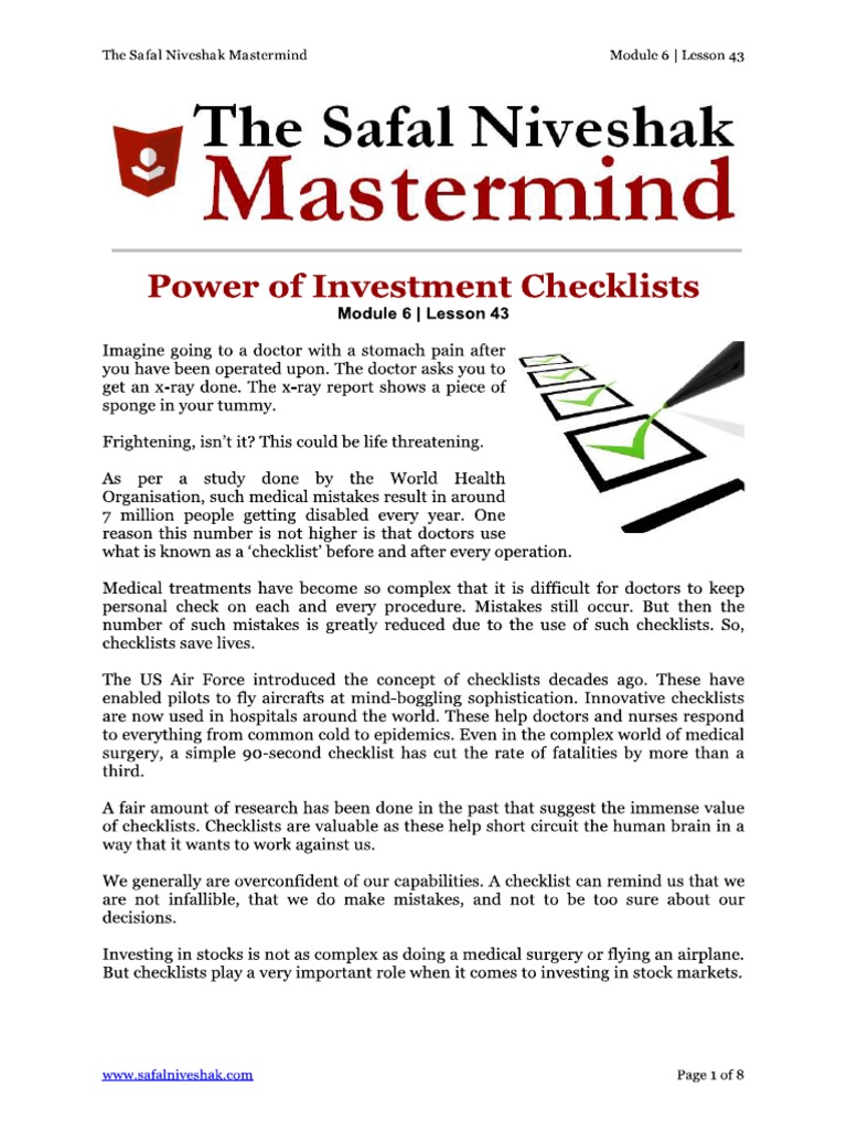 43) Power of investment Checklist | PDF