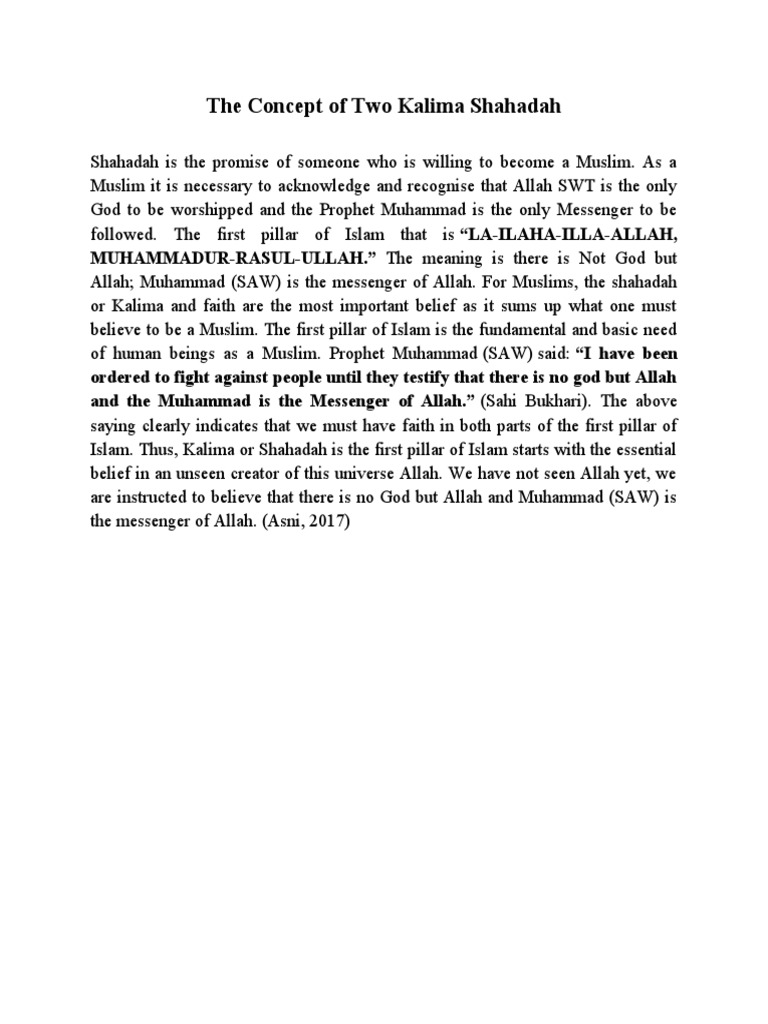 The Concept of Two Kalima Shahadah | PDF | Religion & Spirituality