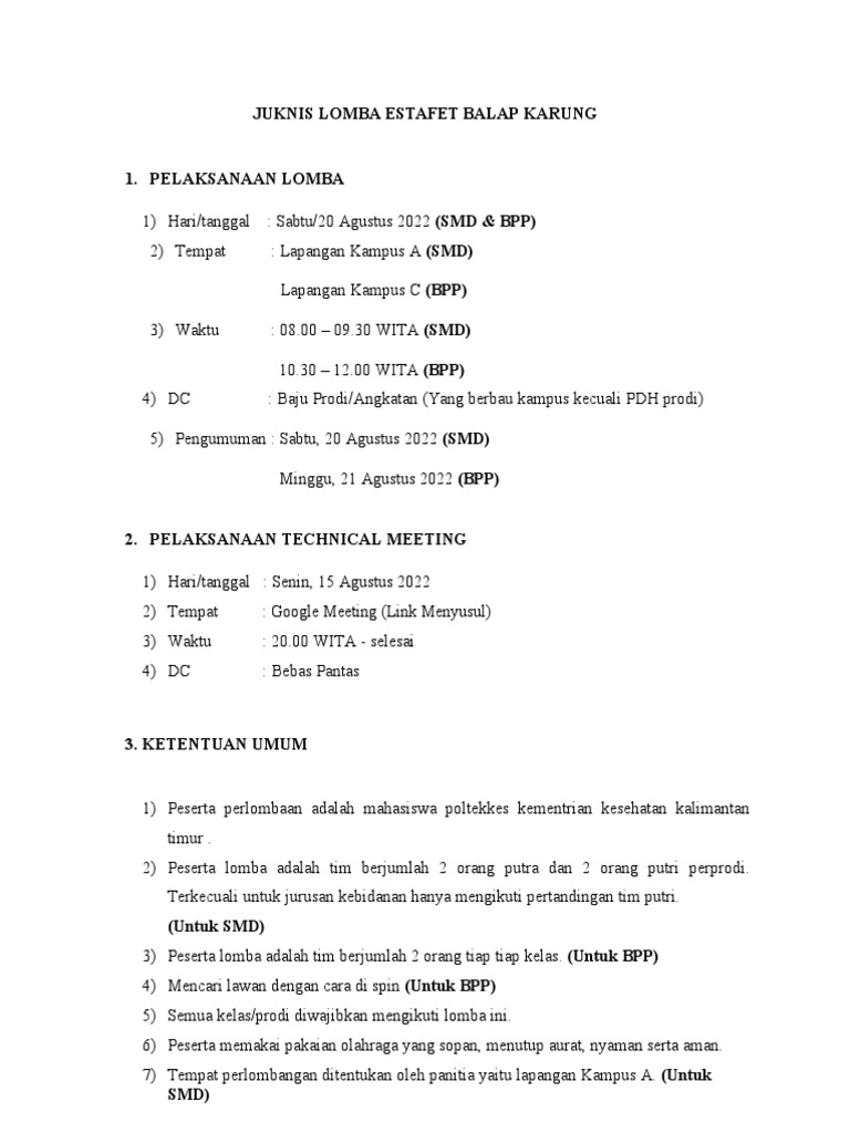 Juknis Lomba Estafet Balap Karung 2022 | PDF | Olahraga & Rekreasi | Sains & Matematika