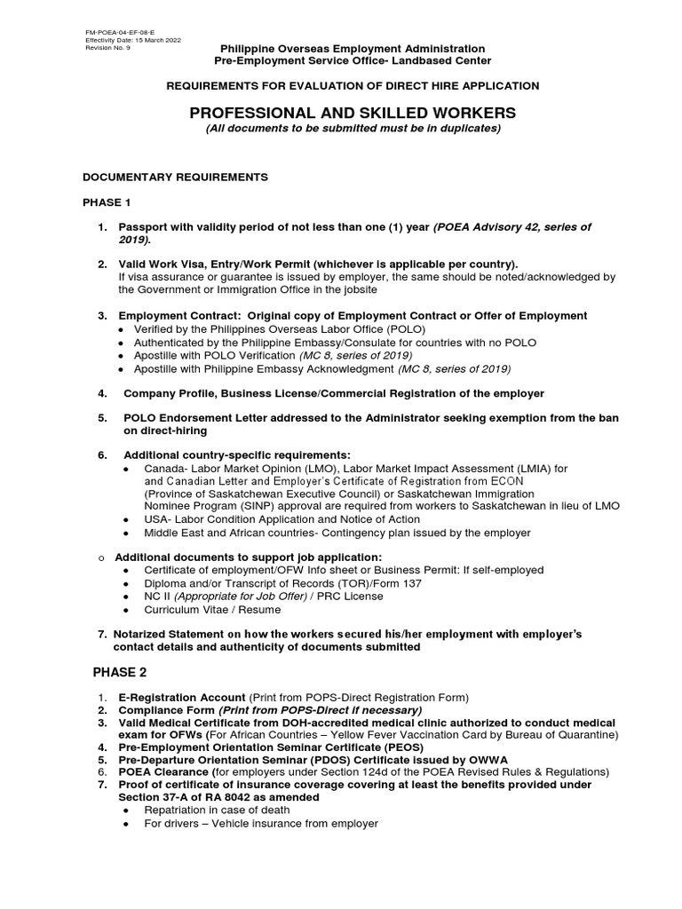 Professional Direct Hire Req | PDF | Travel Visa | Employment