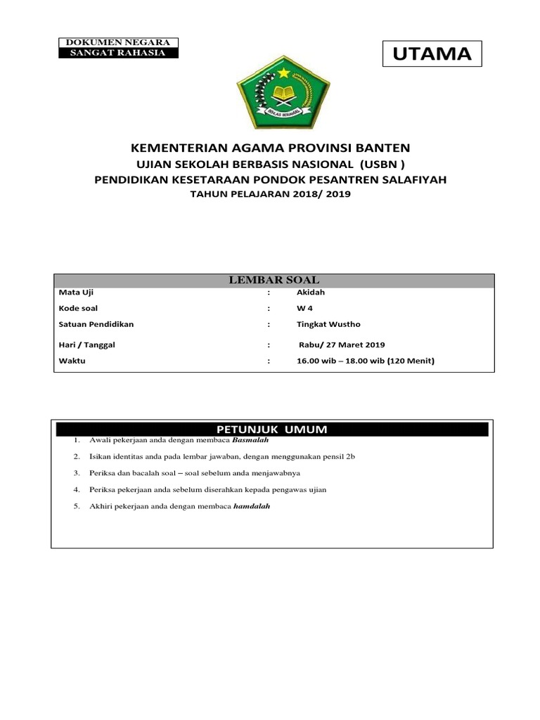 Soal Akidah Wustha | PDF