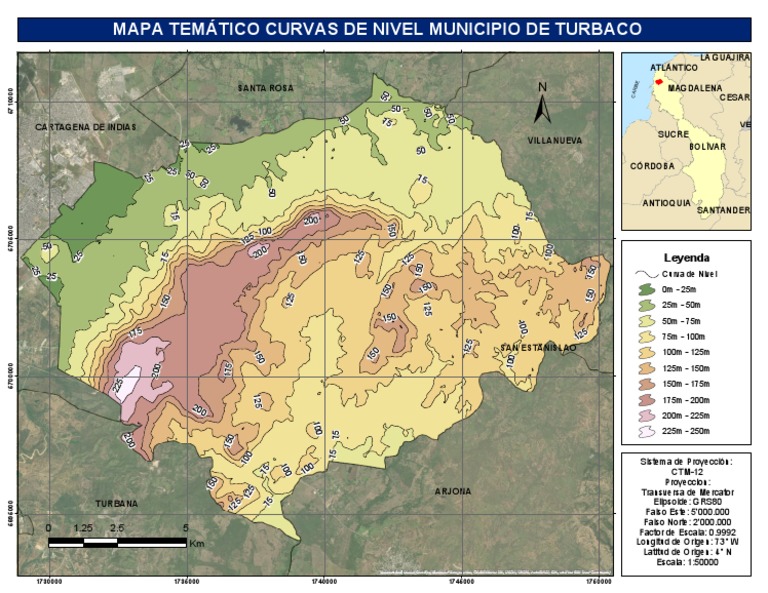 Mapa Tematico Curvas de Nivel Municipio de Turbaco | PDF