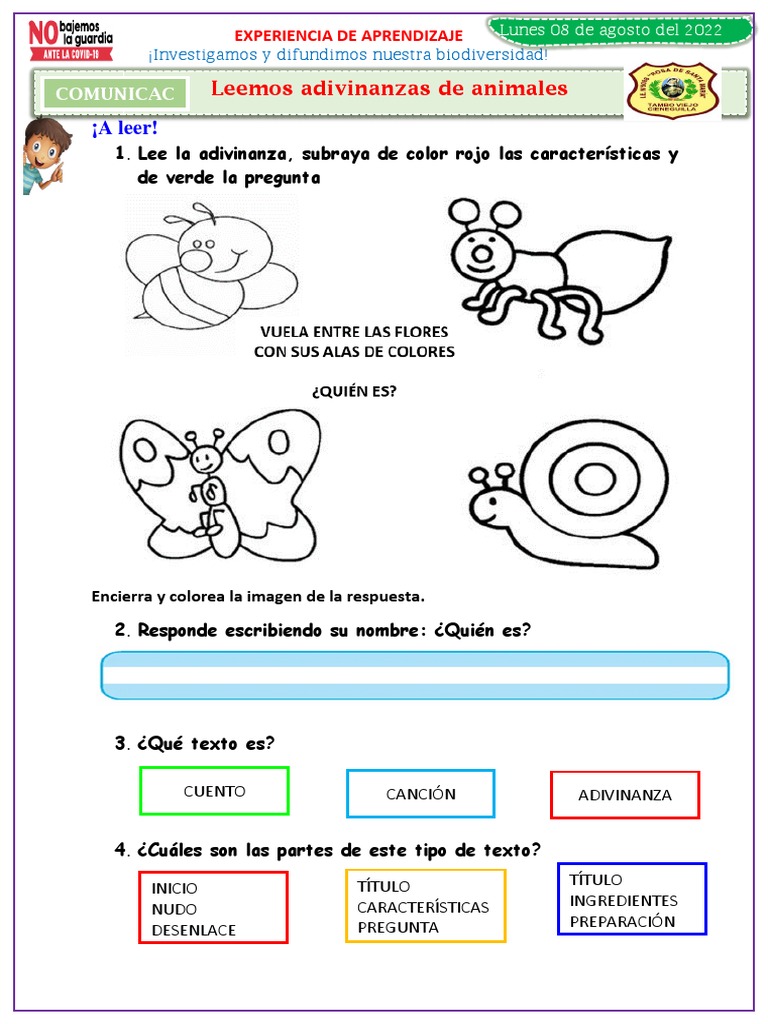 FICHA Leemos Adivinanzas de Animales | PDF | Ficción general