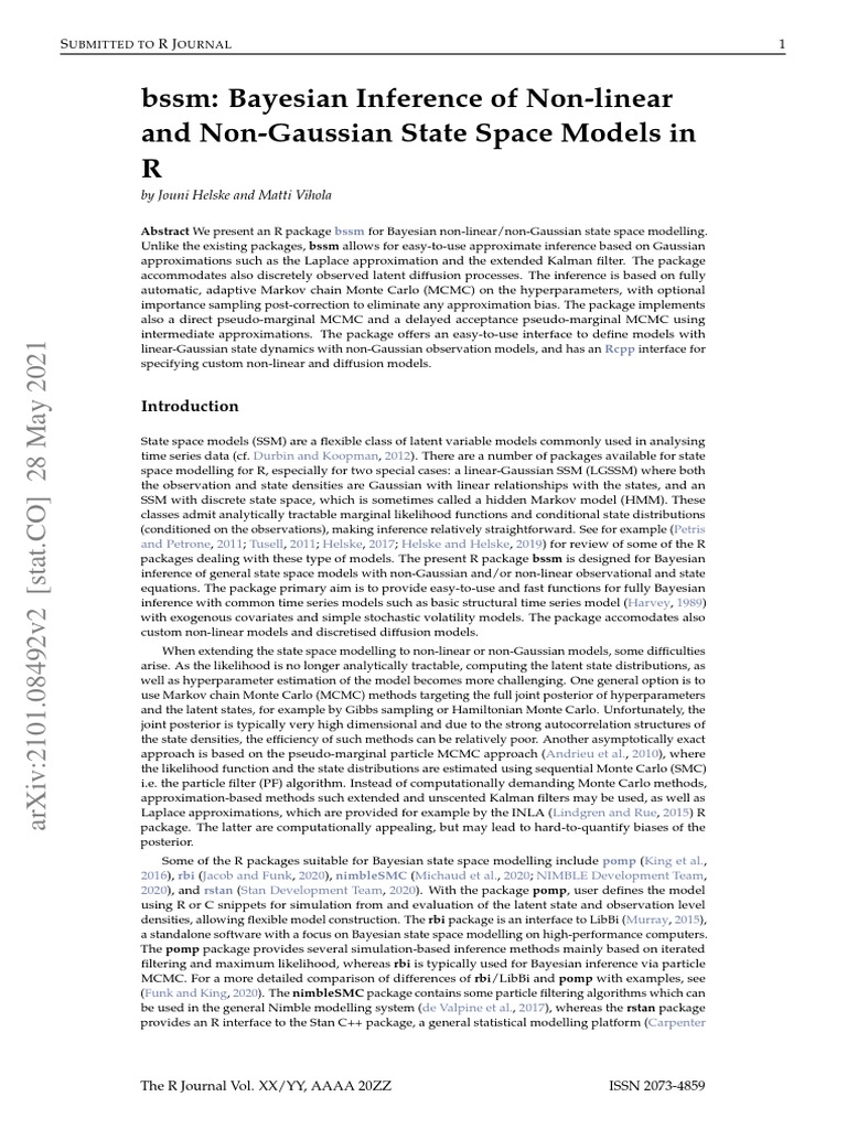 BSSM: Bayesian Inference of Non-Linear and Non-Gaussian State Space Models in R | PDF | Monte ...