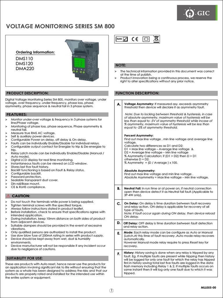 Voltage Monitoring Series SM 800: DMS110 DMS120 DMA220 | PDF | Relay ...