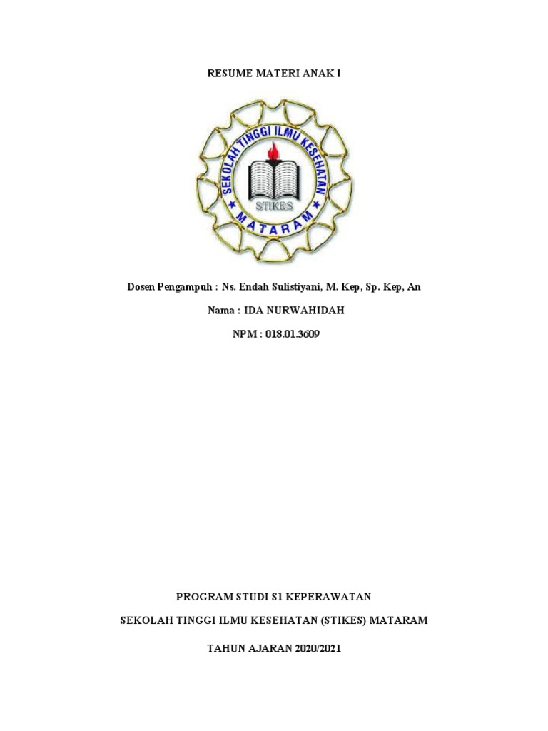 Resume Materi Anak I Ida Nurwahida | PDF | Pengembangan Diri