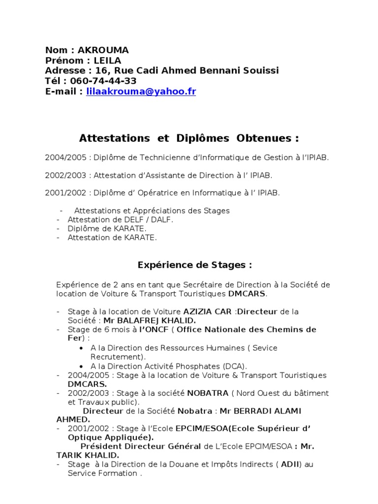 2088 - CV .Leila | PDF | Ressources humaines | Business