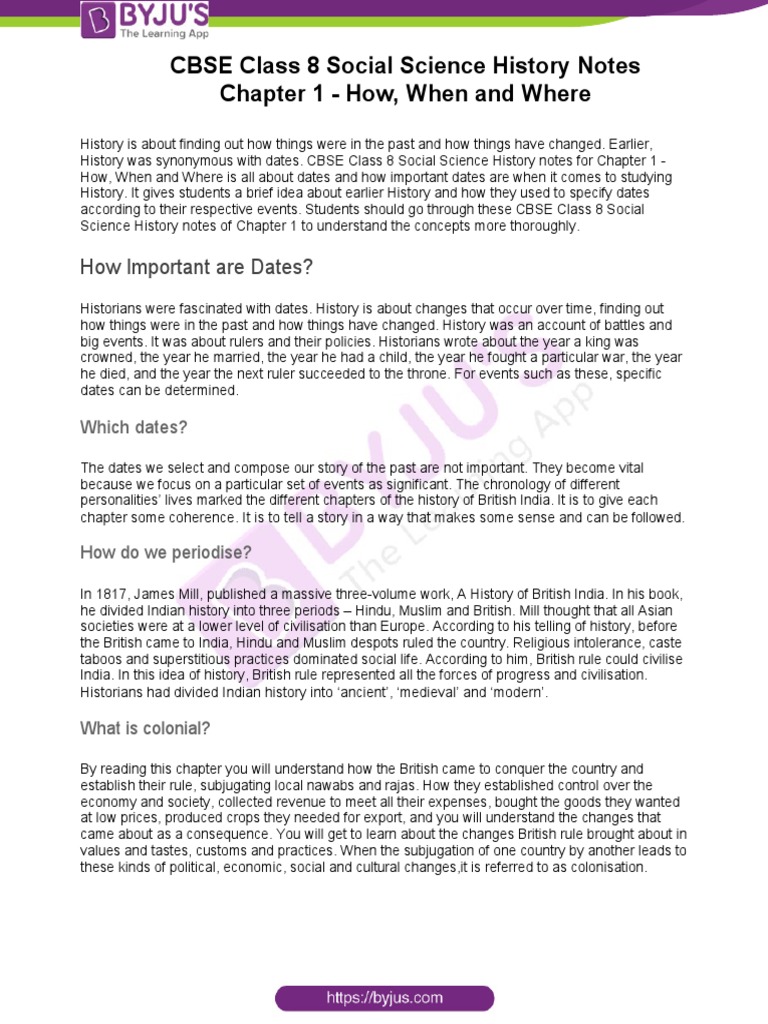 CBSE Class 8 Social Science History Notes Chapter 1 How When and Where ...