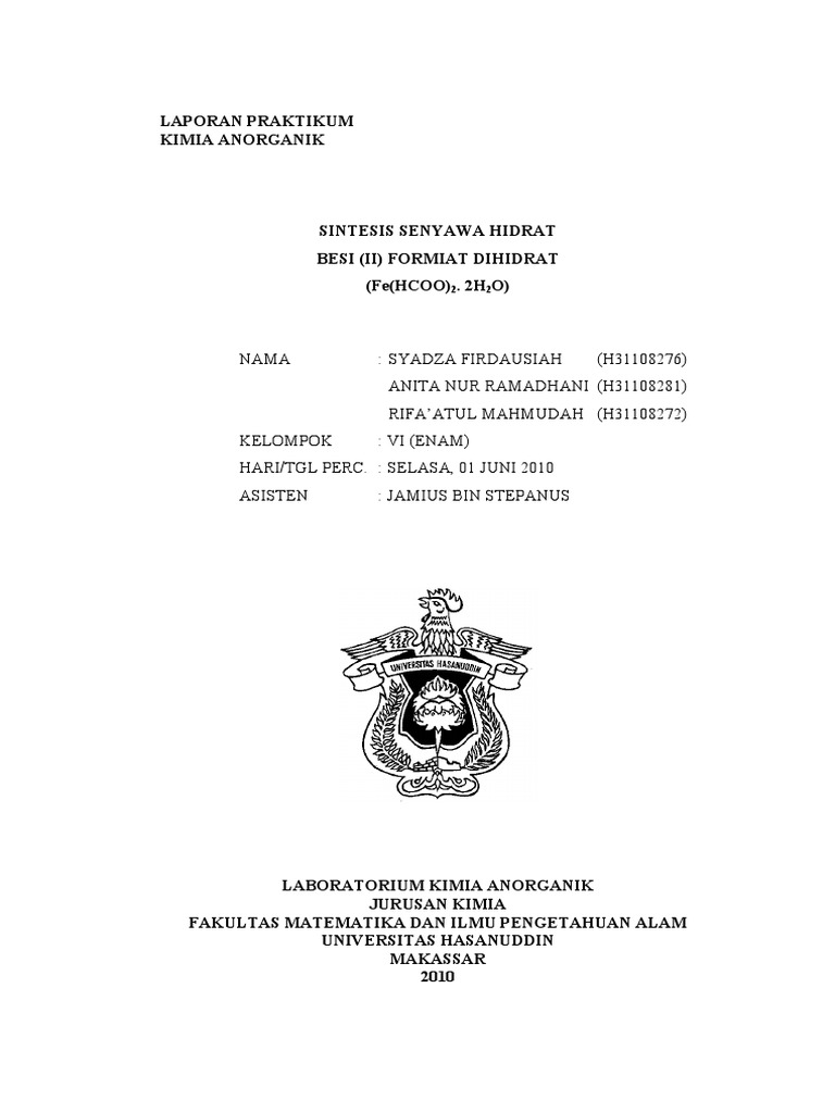 Sintesis Hidrat Besi (II) Formiat | PDF