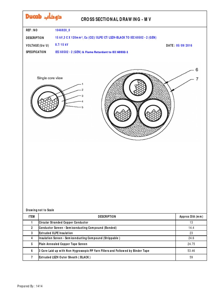 Cross sectional drawing and technical data sheet for MV cable | PDF ...