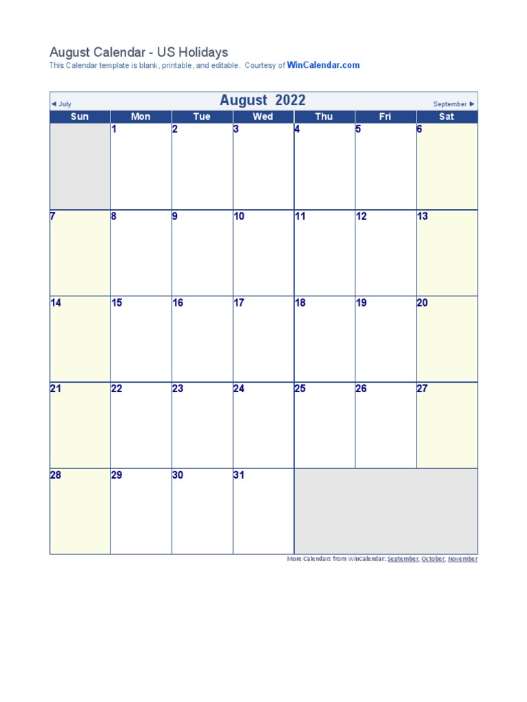 August 2022 Holiday Calendar | PDF
