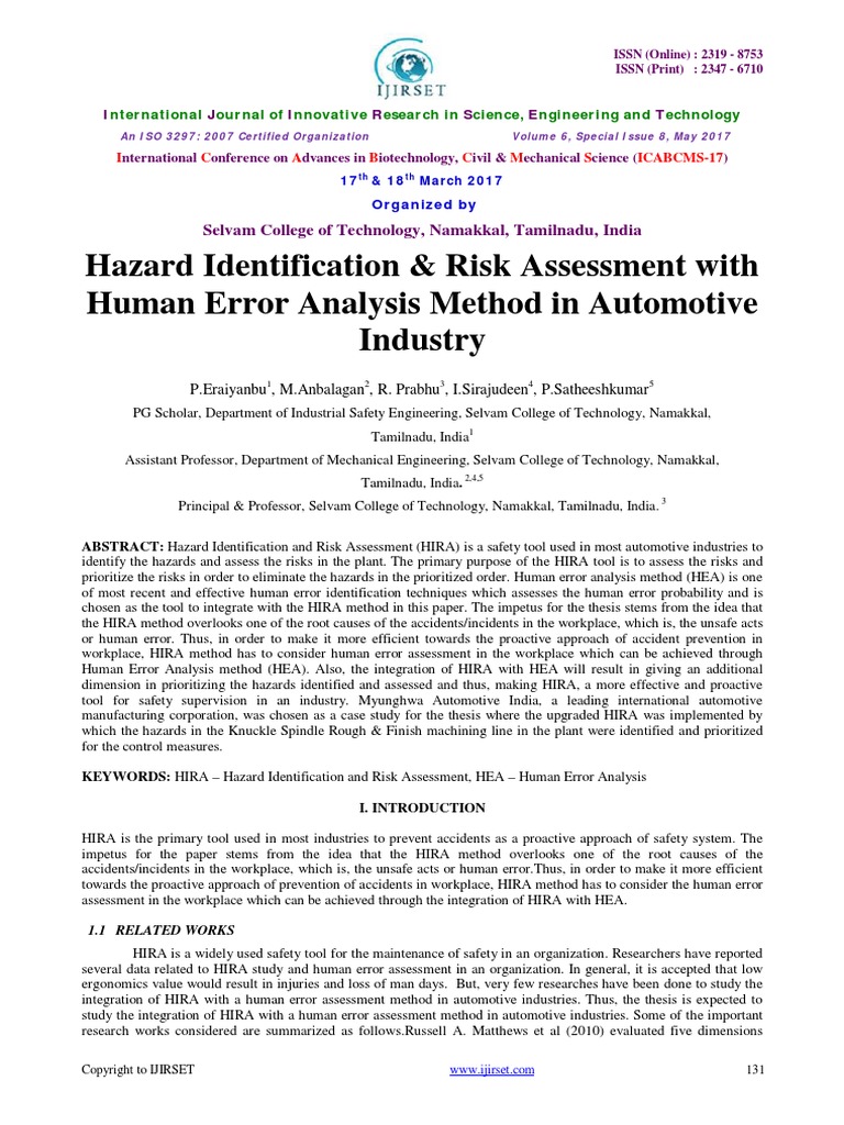 Hazard Identification & Risk Assessment With Human Error Analysis ...