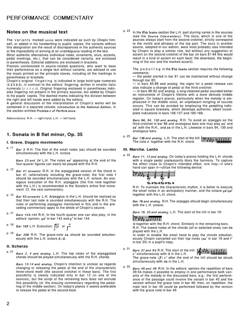 Performance Commentary: Notes On The Musical Text | PDF | Piano | Bracket