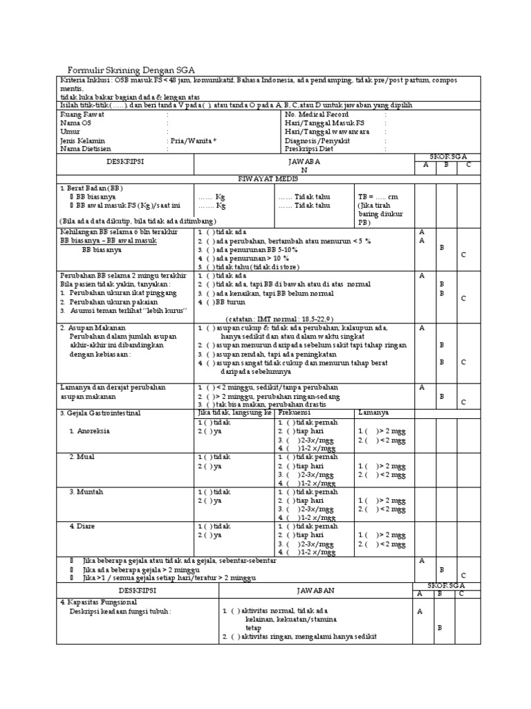Formulir Skrining Dengan SGA | PDF