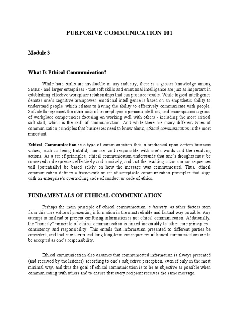 Purposive Communication 101: What Is Ethical Communication? | PDF ...