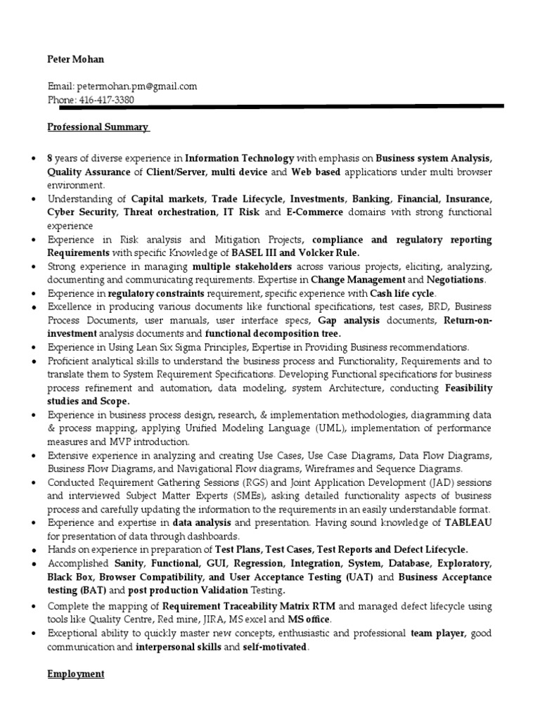 Resume - Peter Mohan (BSA With 8+ Years Experience) | Download Free PDF ...