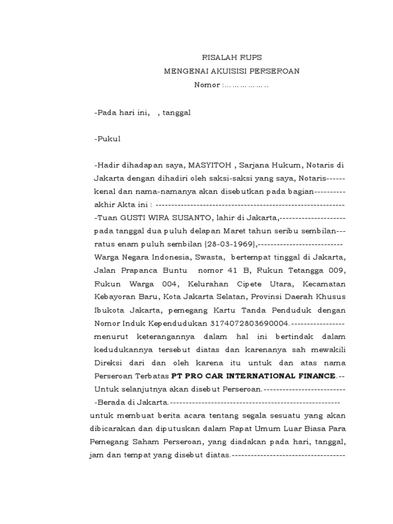 Draft Risalah Rups Akuisisi | PDF | Komputer