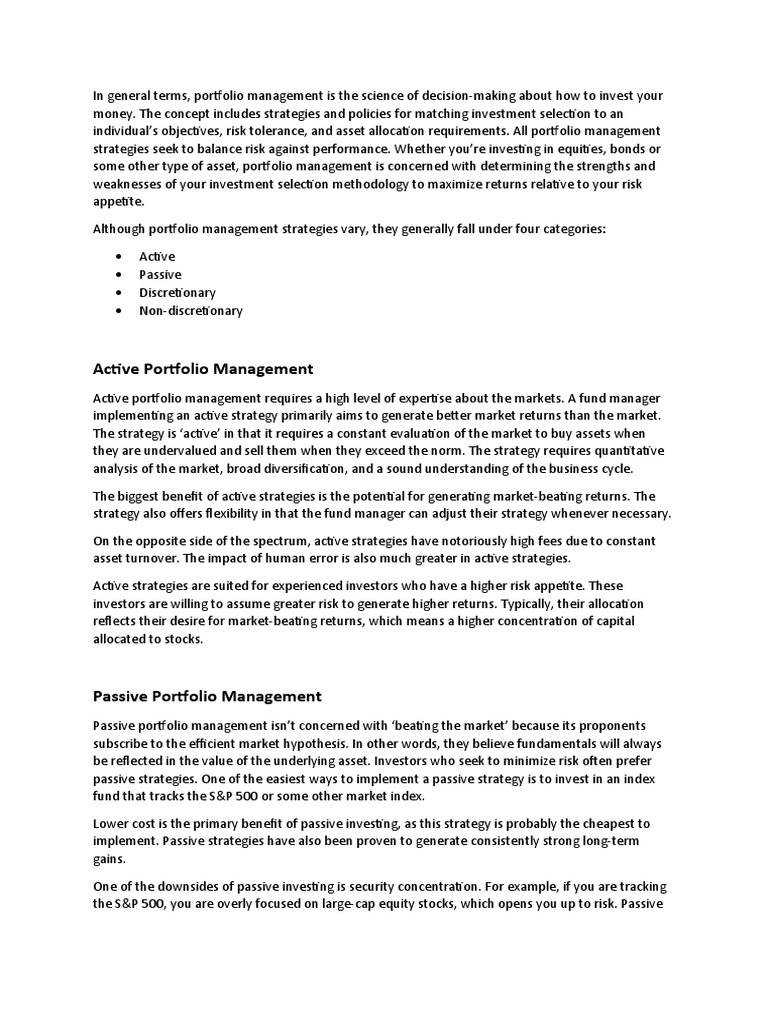 Portfolio Management Concept | PDF | Investment Management | Investing