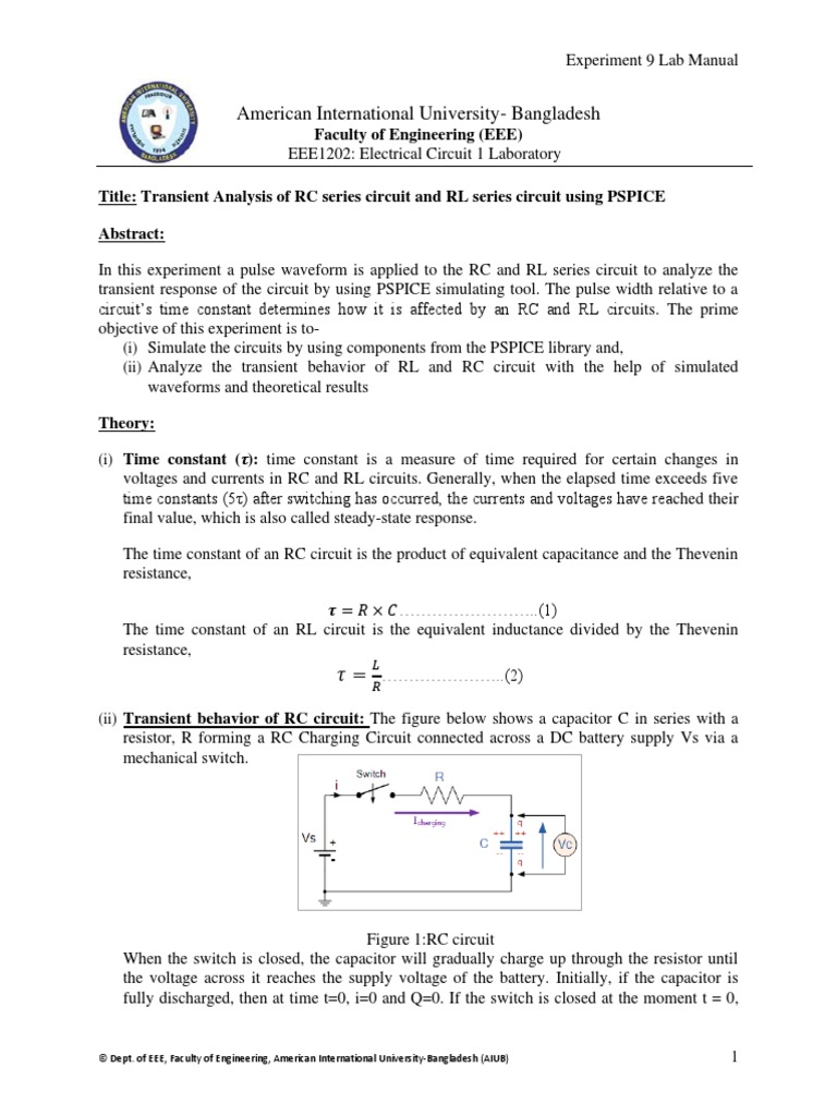 DC Exp 9 Student Manual | PDF | Electrical Network | Capacitor
