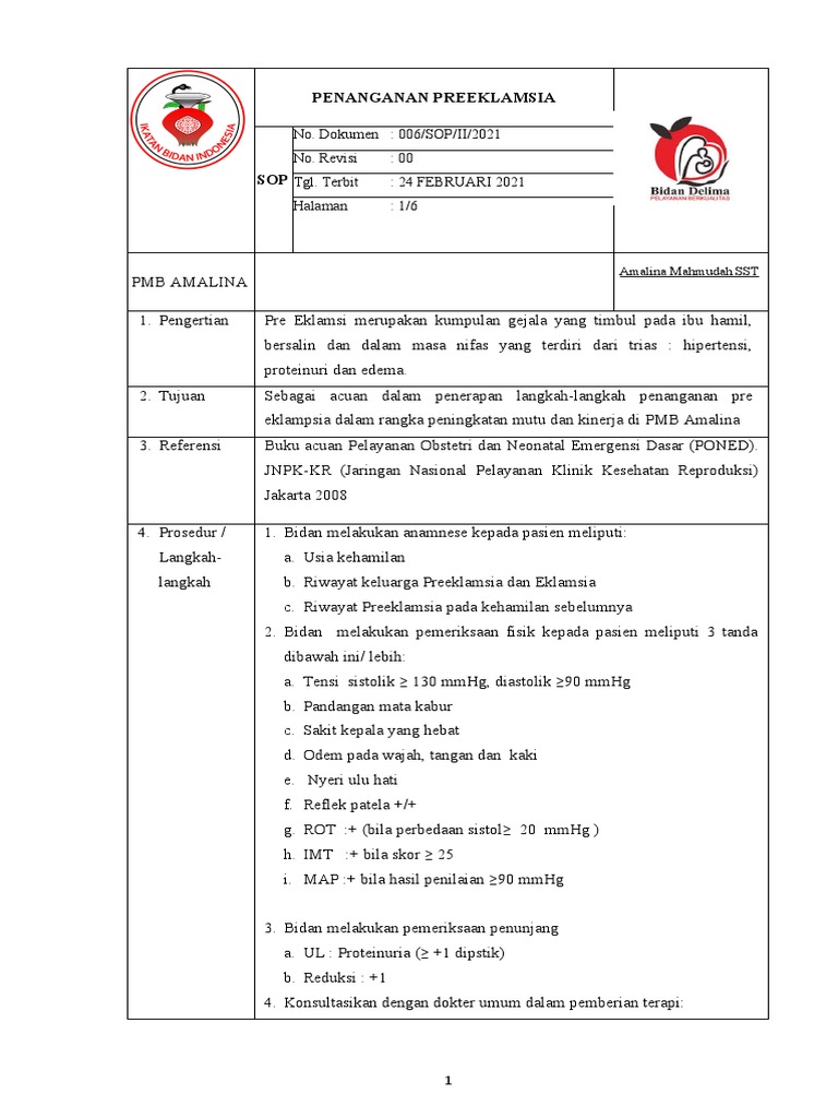 Sop Penanganan Pre Eklamsia | PDF