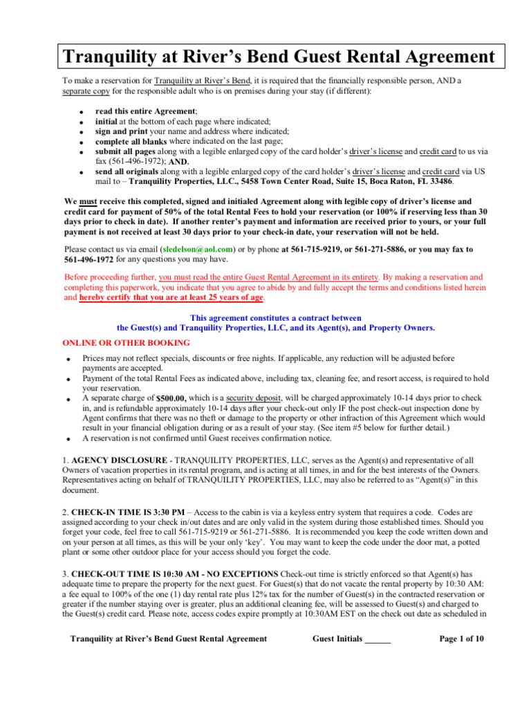 Guest Rental Agreement - Updated 11-06-09 | PDF | Credit Card | Fee