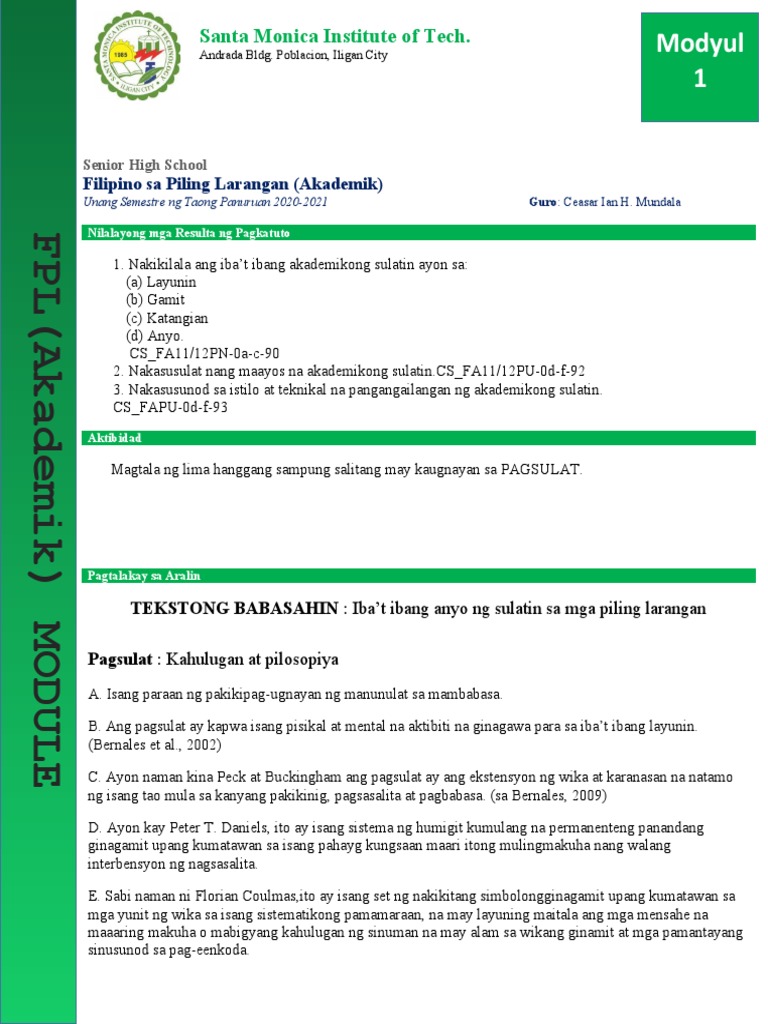 Filipino MODULE | PDF