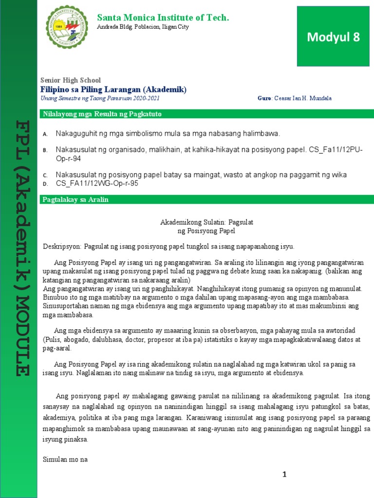 Filipino MODULE 8 | PDF