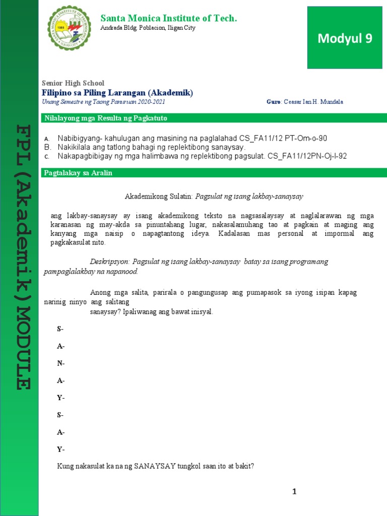 Filipino MODULE 9 | PDF