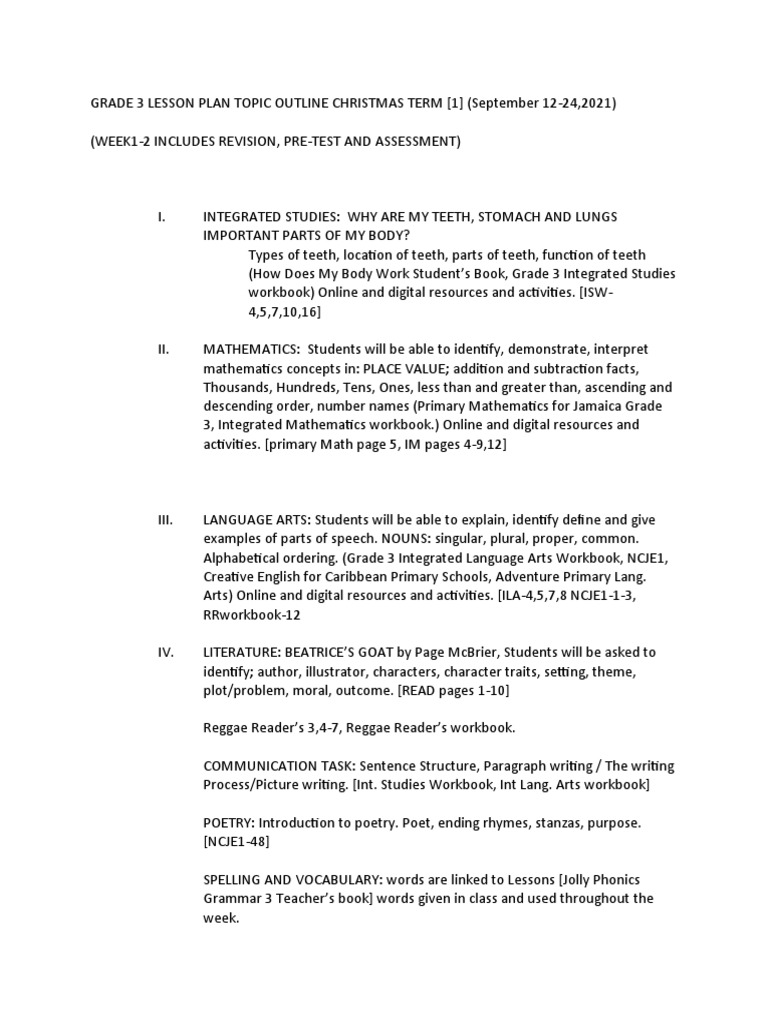 Grade 3 Term 2 Lesson Plan Overview | PDF | Learning | Linguistics