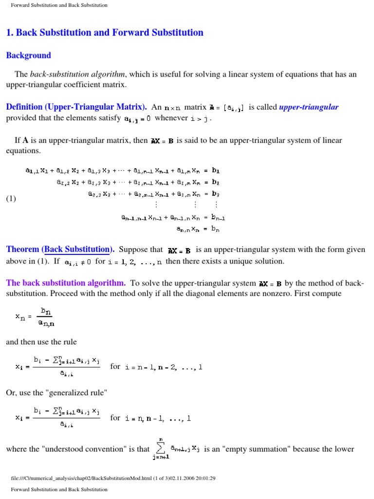Back Substitution Pdf System Of Linear Equations Matrix Mathematics