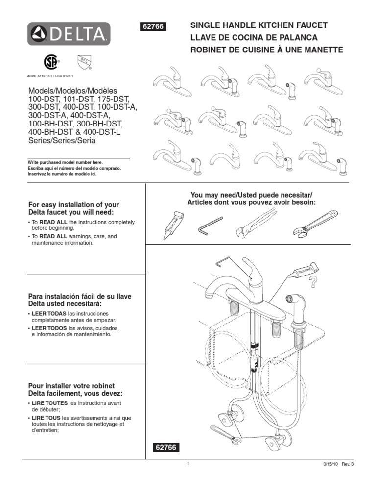 Delta Kitchen Faucet Manual | PDF | Industries | Hydraulic Engineering