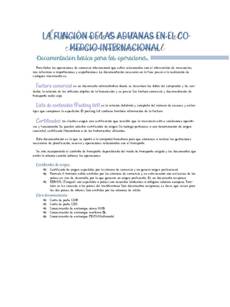 La Función de Las Aduanas en El Comercio Internaciona1 | PDF | aduana ...