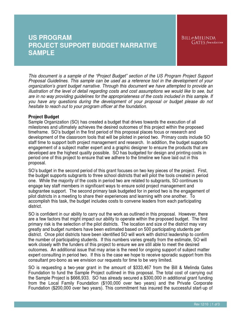 Sample Budget Narrative for Grant Proposal | PDF | Project Management ...