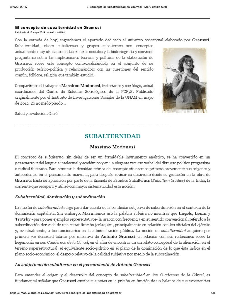 El Concepto de Subalternidad en Gramsci - Marx Desde Cero | PDF ...