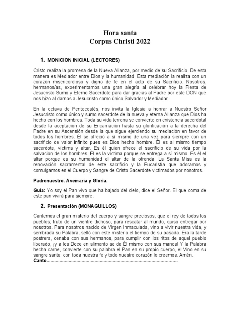 Hora Santa Corpus Christi 2022 | PDF | eucaristía | Cristo (título)