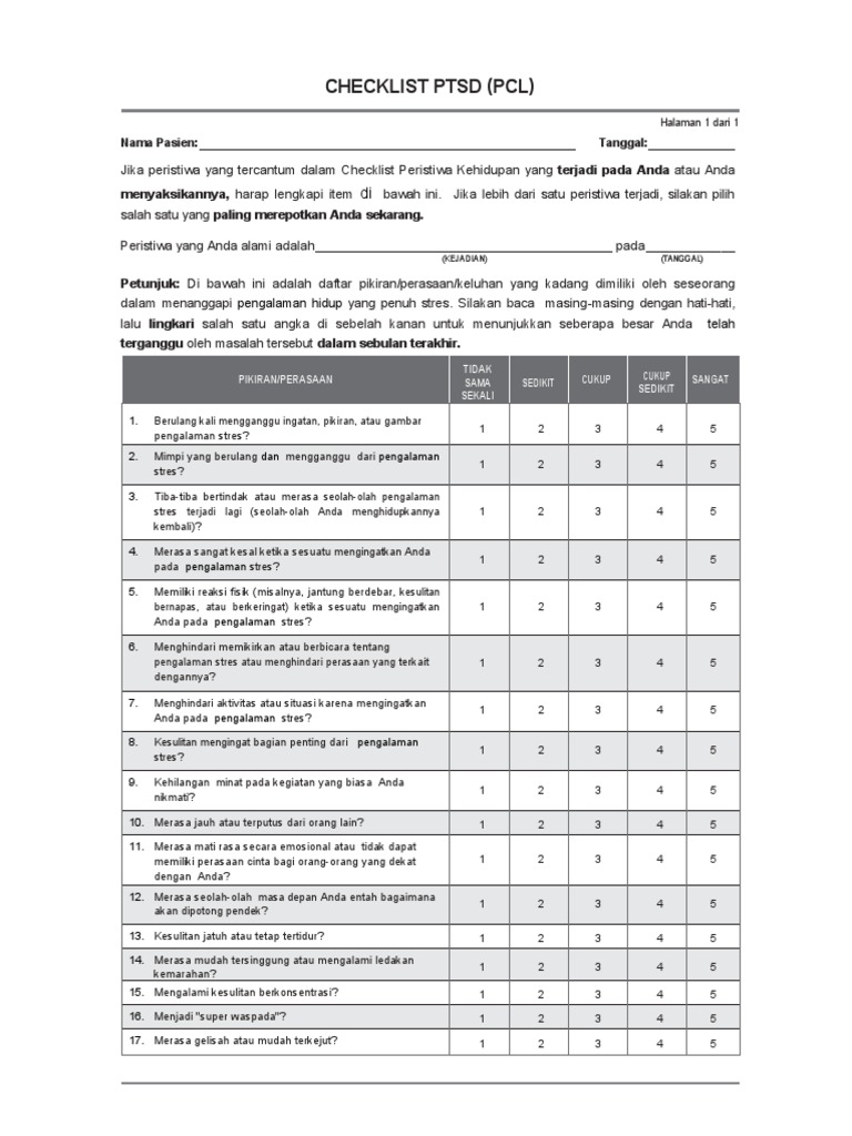 Checklist PTSD - B.indo | PDF | Pengembangan Diri