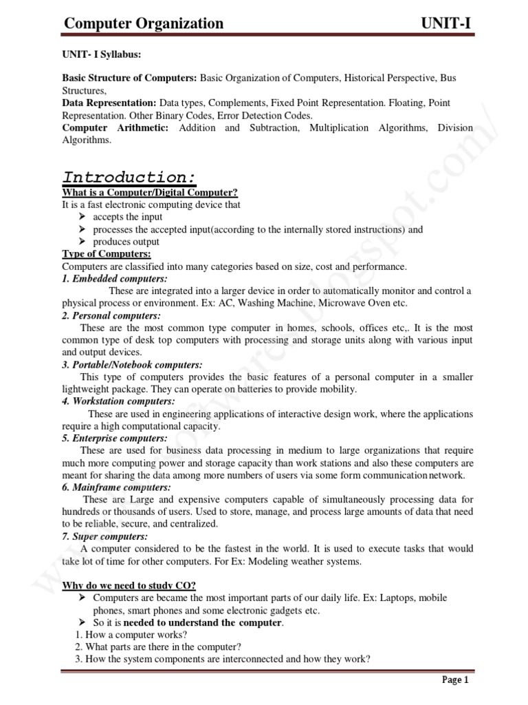 Computer Organization Unit-I: 1. Embedded Computers | PDF | Subtraction | Input/Output