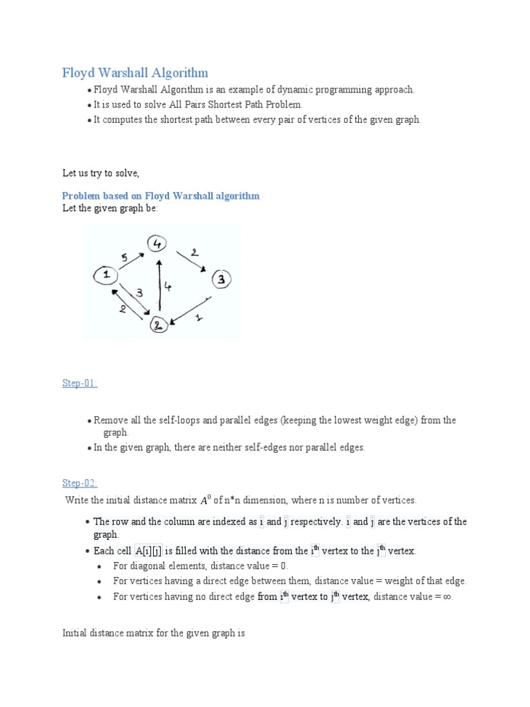 Floyd Warshall Algorithm Pdf Matrix Mathematics Algorithms And Data Structures