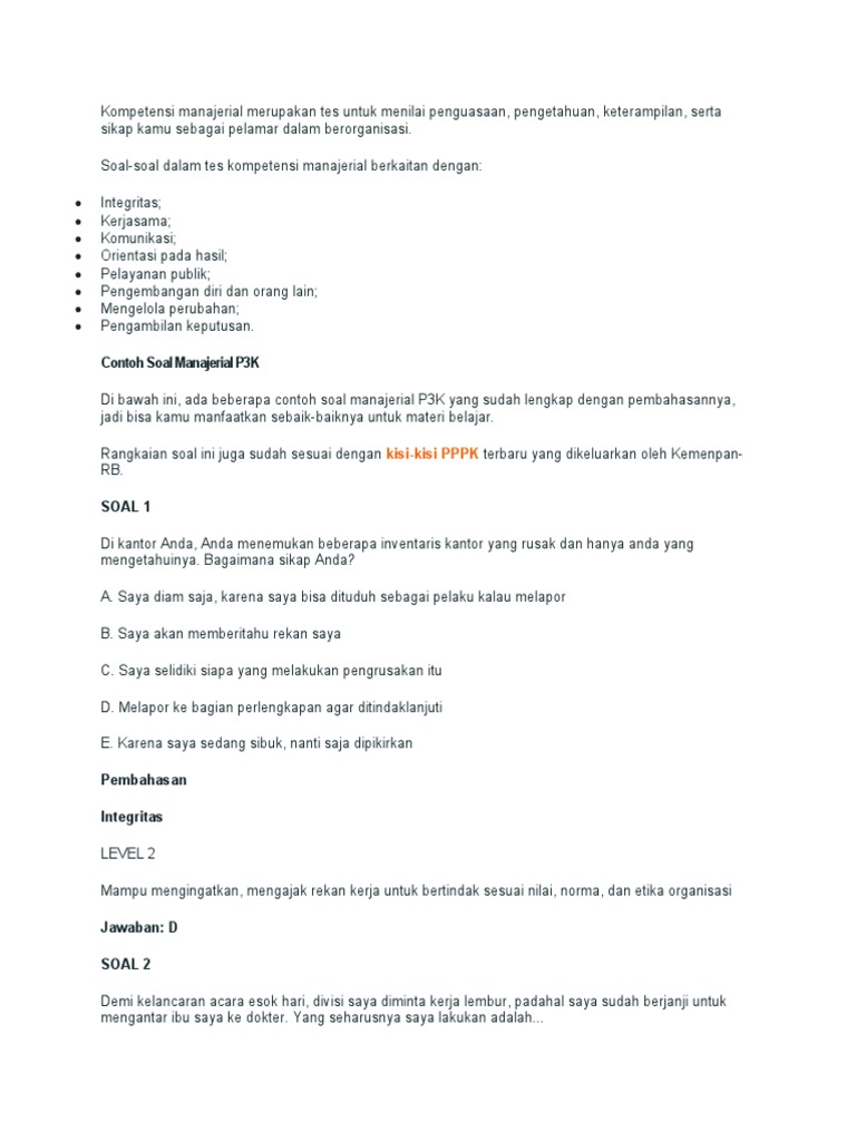 Contoh Soal Manajerial Sosio Cultural Dan Teknis | PDF