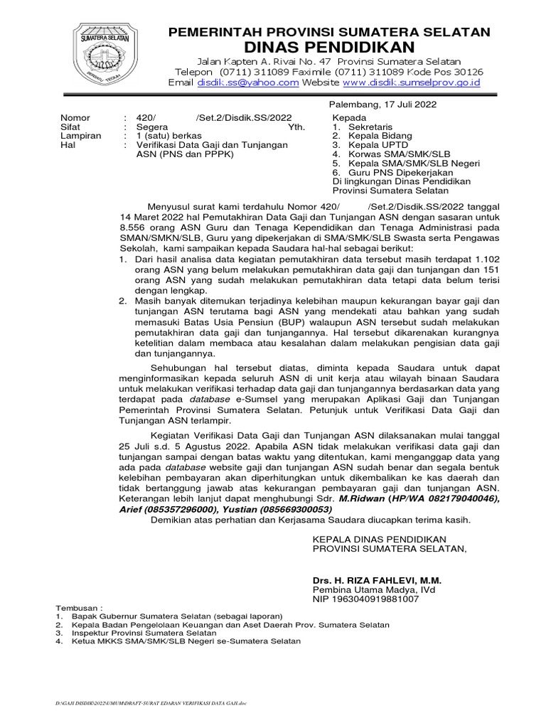 Draft-Surat Edaran Verifikasi Data Gaji | PDF