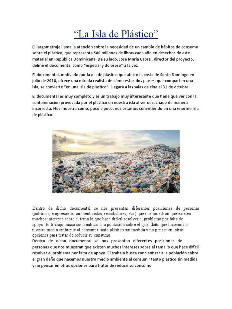 Tarea 3. Documental La Isla de Plástico | PDF | Residuos | El plastico