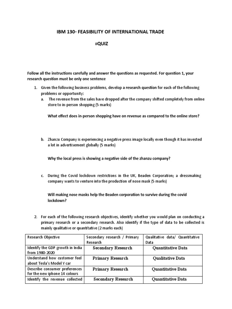 Ibm 130-Feasibility of International Trade Quiz | PDF | Level Of ...